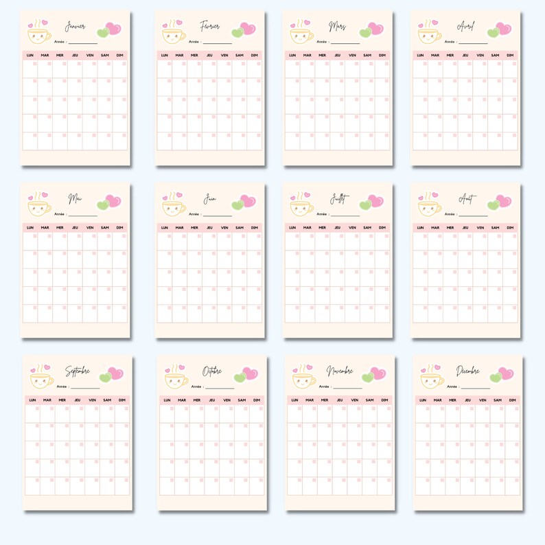 Undated Monthly Planner Printable in French PDF Format A4 A5 and US ...