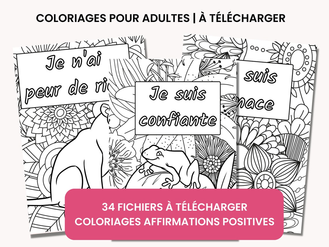 Adult Coloring Positive Affirmation in French PDF to Print 34 Pages - Etsy