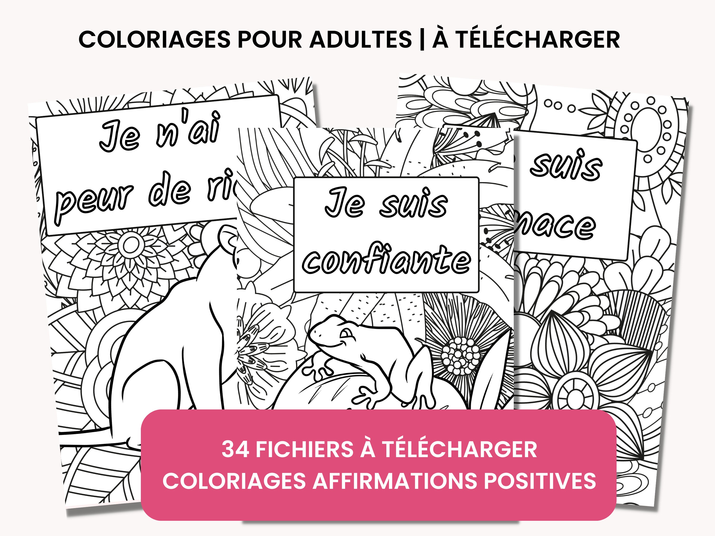 Adult Coloring Positive Affirmation in French PDF to Print 34 Pages - Etsy
