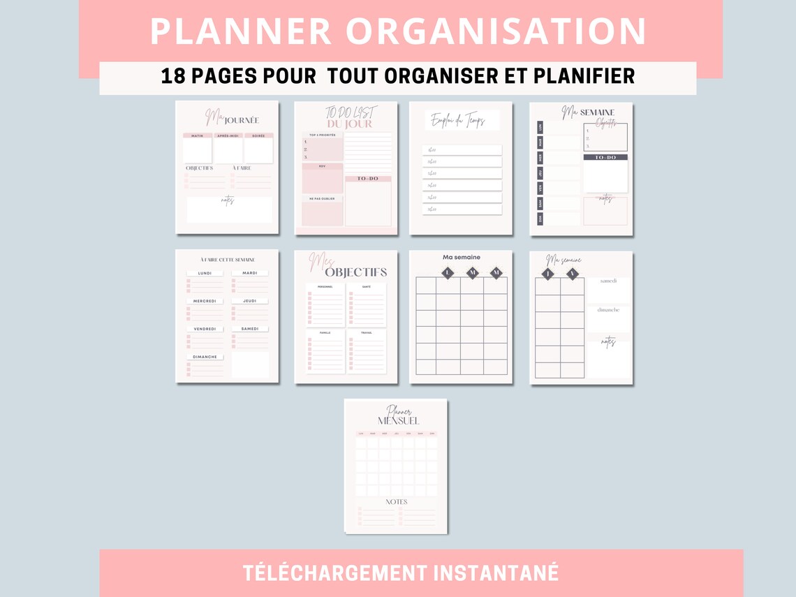 Planner imprimable en français PDF A4 A5 US Letter journée - Etsy France