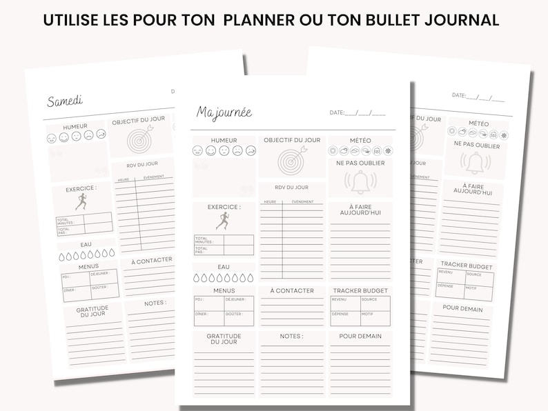 Planning journalier à imprimer minimaliste en français PDF format A4 A5 ...