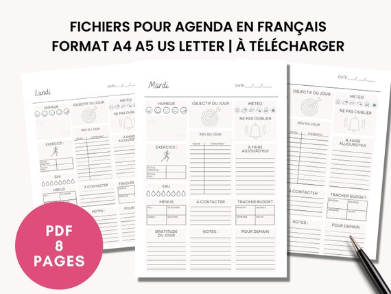 Planning journalier à imprimer minimaliste en français PDF - Etsy France