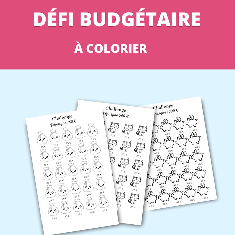 3 fiches défis budgétaires euros imprimables en français PDF A4 à ...