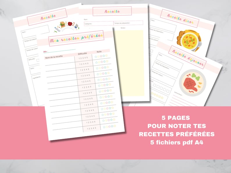 Modèle Fiches recettes à imprimer en français - Etsy France