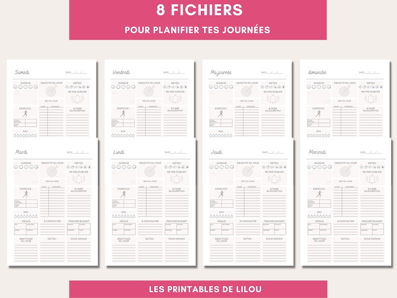Planning journalier à imprimer minimaliste en français PDF format A4 A5 ...