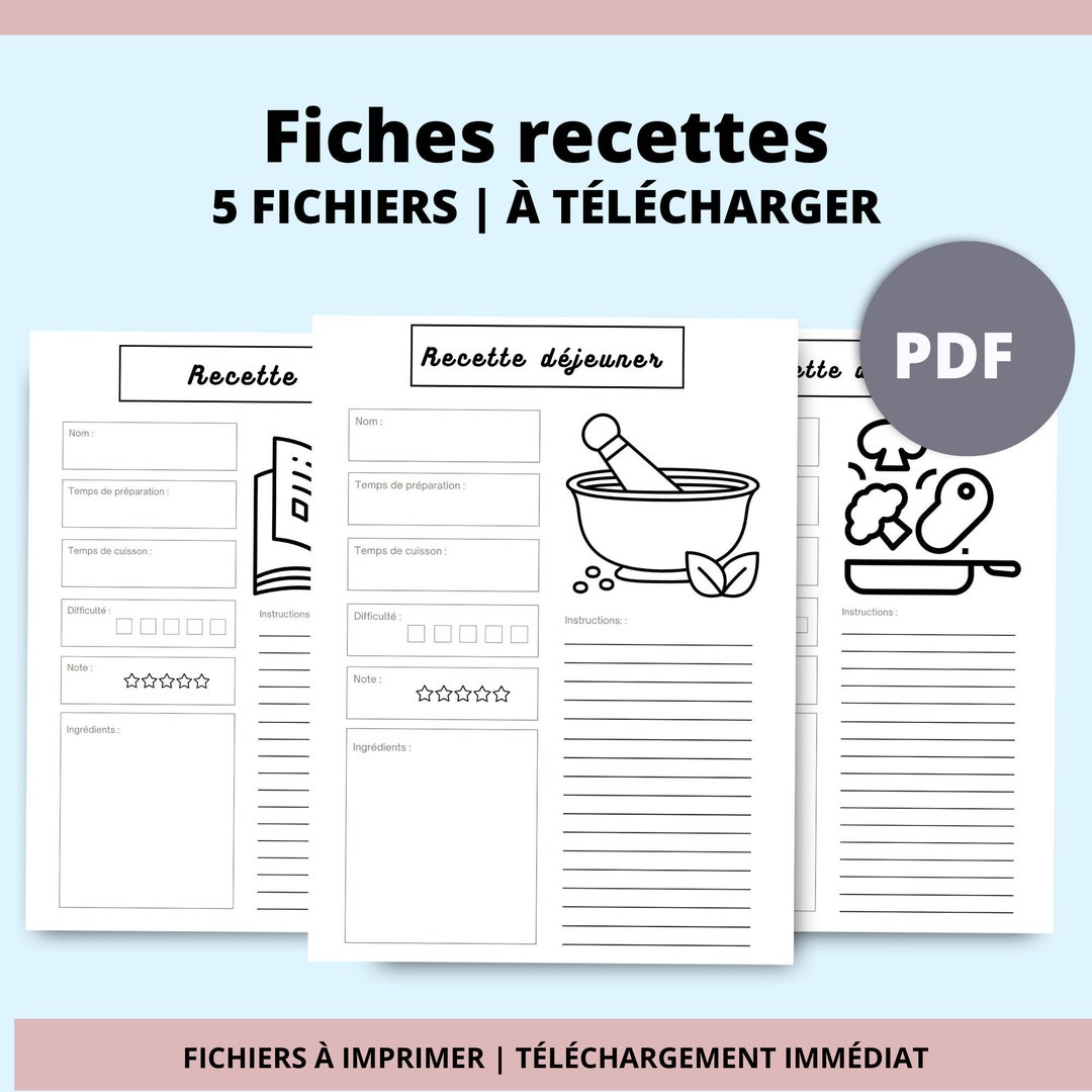 Fiches recettes vierges à imprimer PDF A4 en français - Etsy France