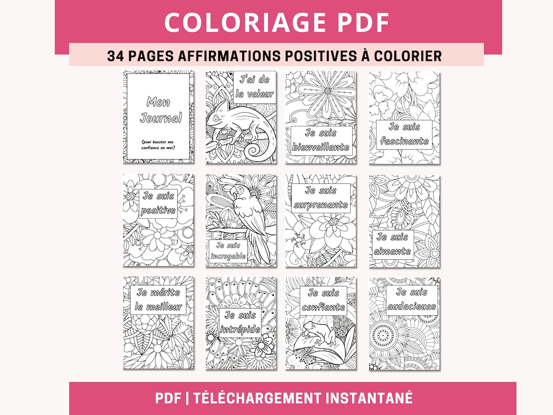 Adult Coloring Positive Affirmation in French PDF to Print 34 Pages - Etsy