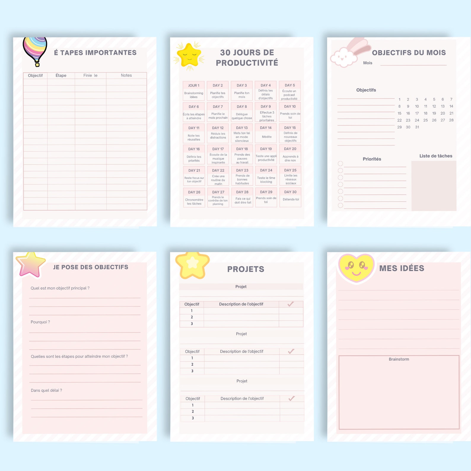Printable French Productivity Planner 20 PDF Files A4 A5 and Letter - Etsy
