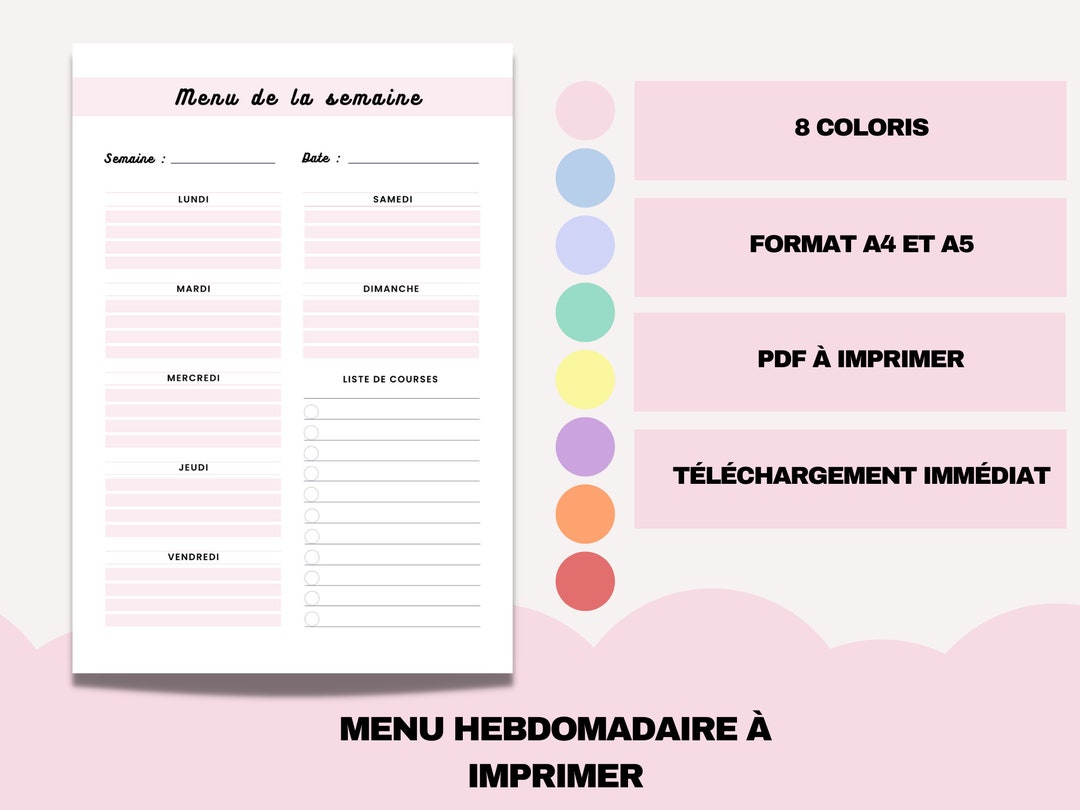 File to Plan the Menus of the Week With Shopping List in French to ...