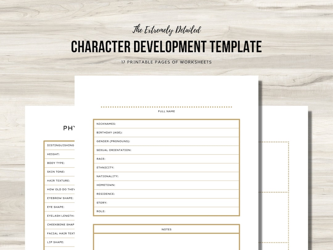 Detailed Character Development Template - Printable PDF - Instant ...