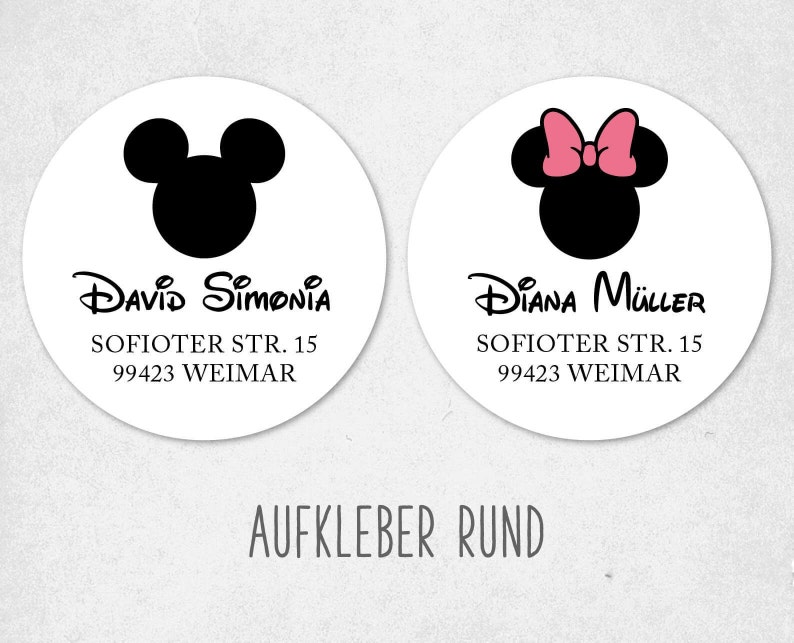 120 Address Labels: 40 Mm Round I Comic Mickey Mouse, Minnie Mouse ...
