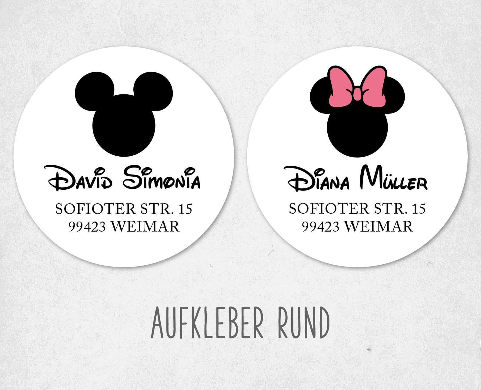 120 Address Labels: 40 Mm Round I Comic Mickey Mouse, Minnie Mouse ...