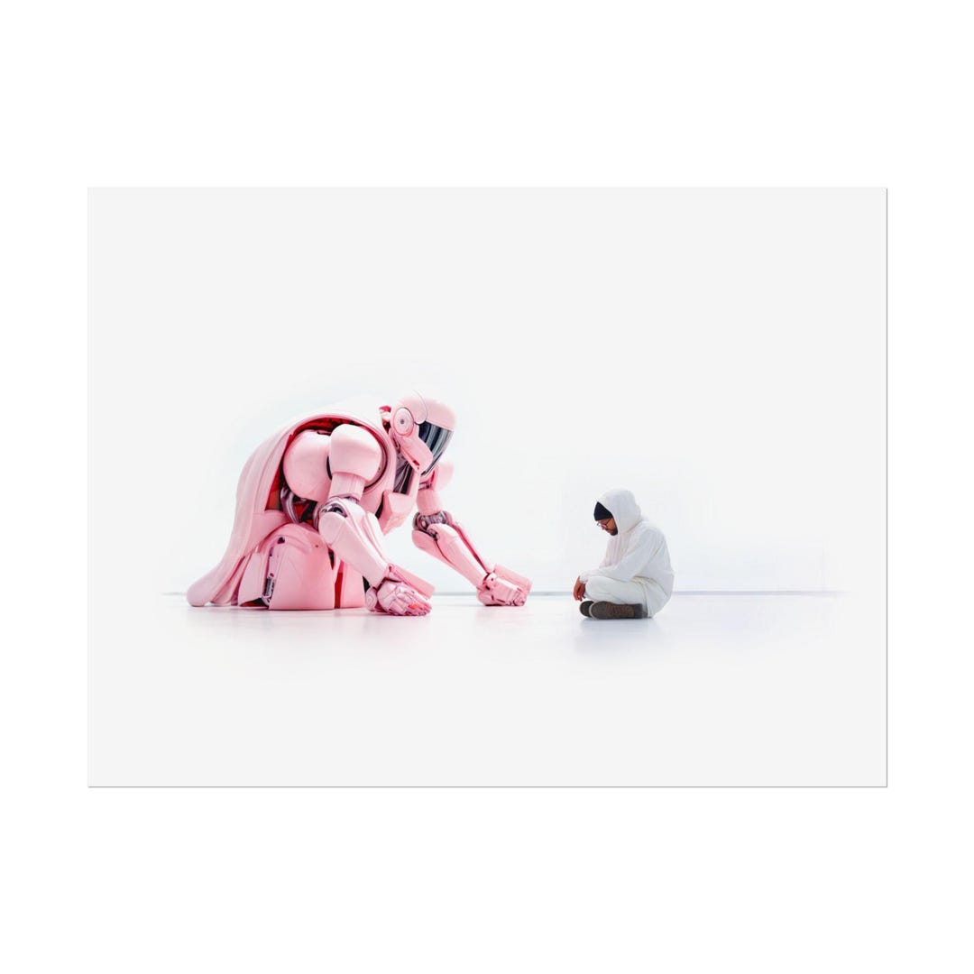 Rolled Posters, Pink Robot and Man Minimalist Wall Art Print Poster ...