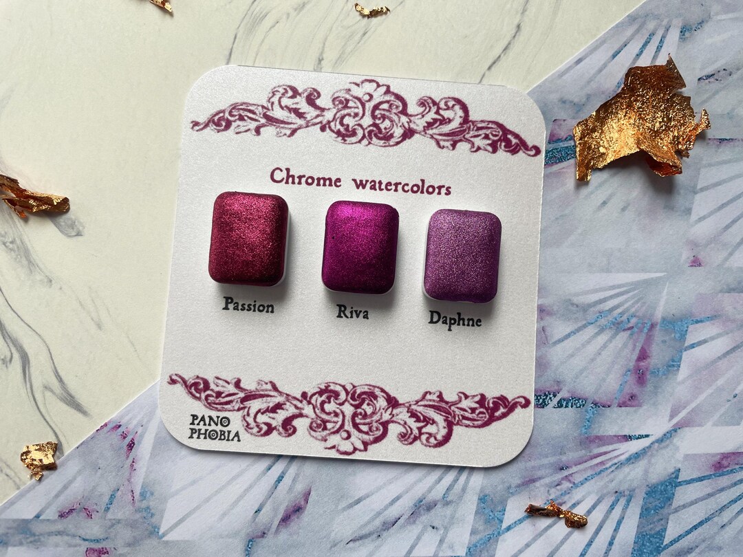 Chrome Watercolors #1 - Sample Card, Shimmer Handmade Paints, Gift for ...