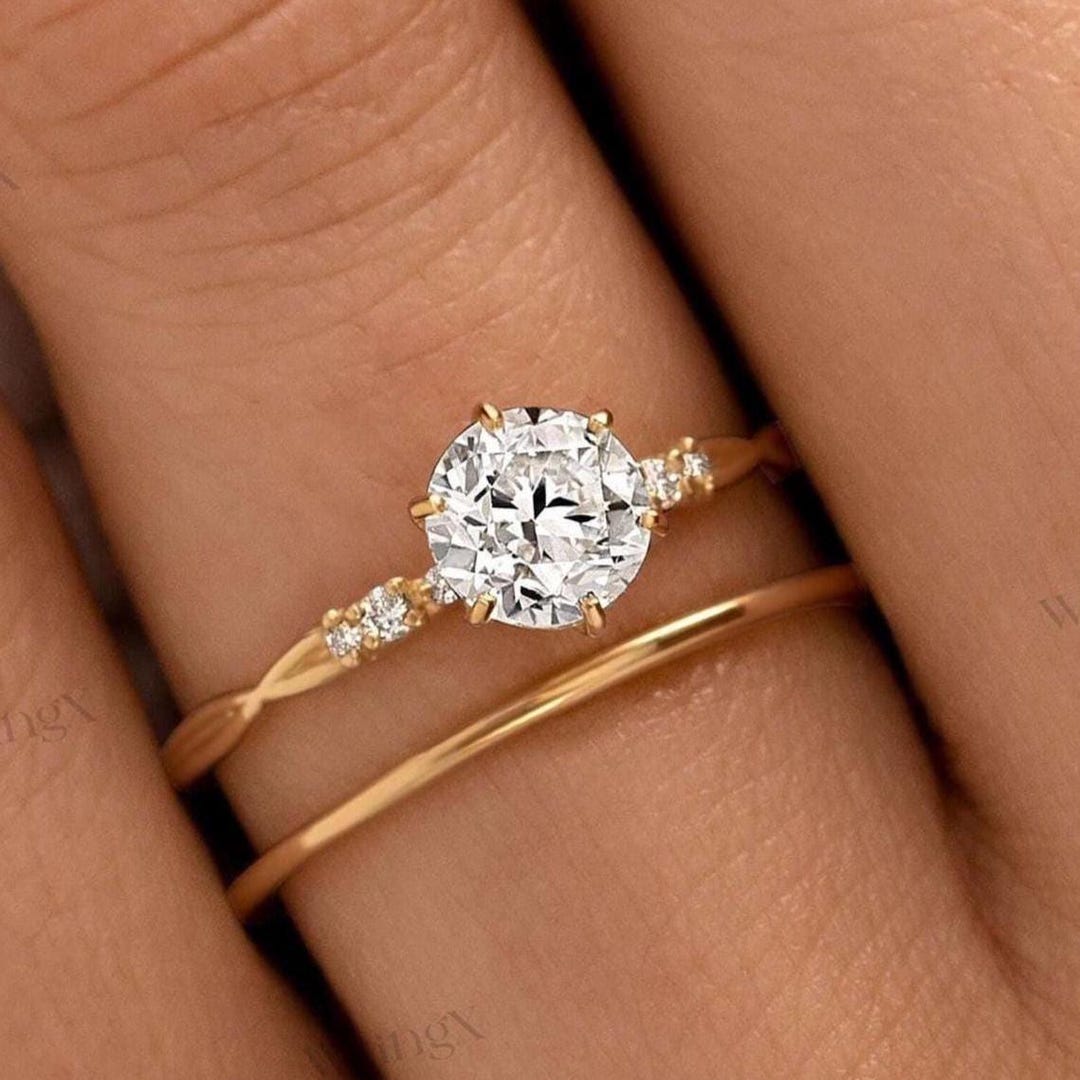 14K Gold Round Moissanite Engagement Ring | Unique Bridge Style Modern ...