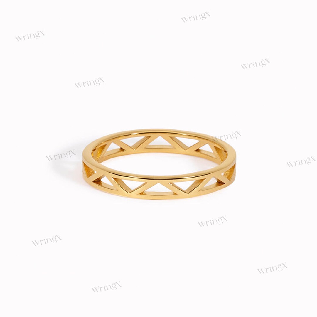 Geometric Triangle Pattern Gold Ring – Modern Minimalist Band - Etsy