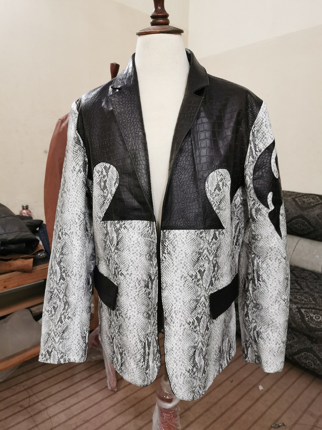 Python Textured Leather Jacket Cowhide Skin Leather Jacket Biker ...