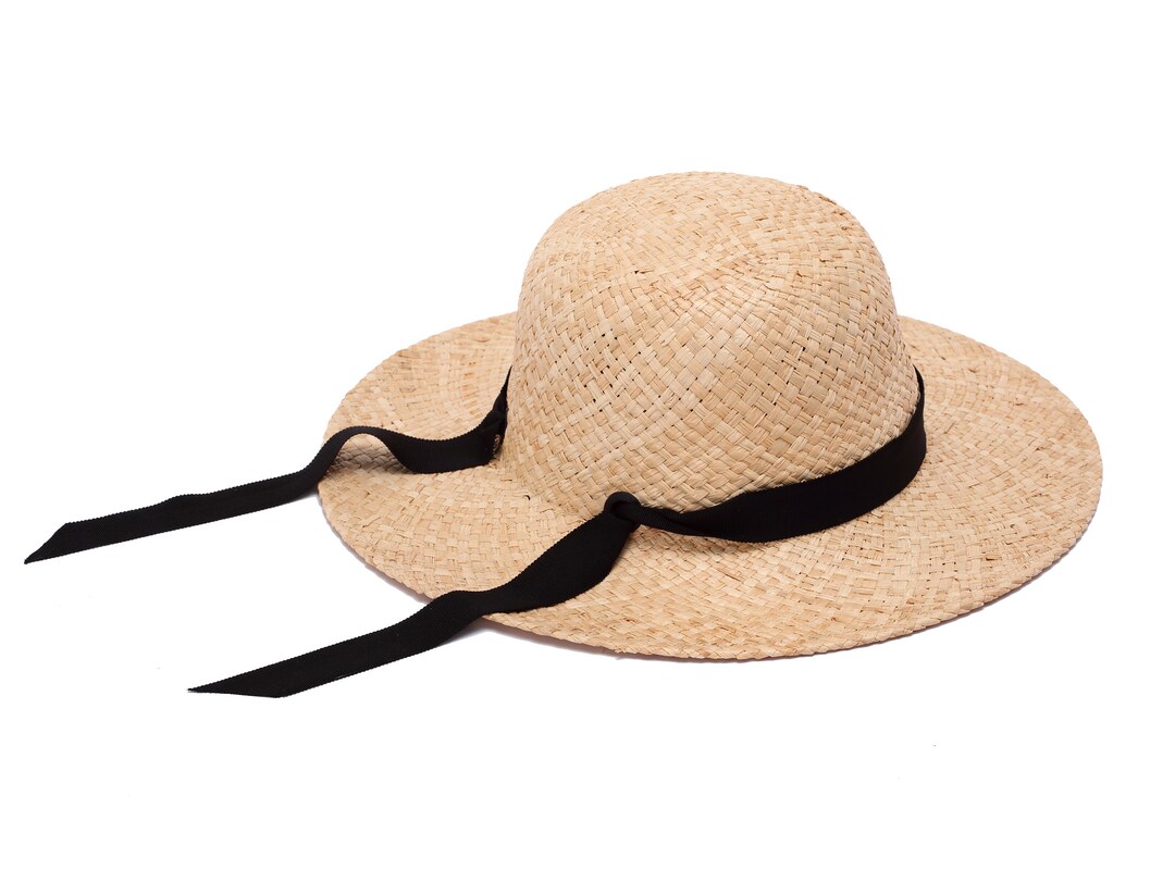 Stylish Wide Brim Straw Hat With Delicate Black Band - Etsy