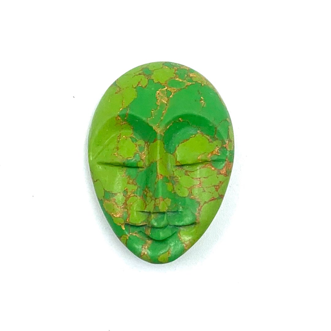 Hand Carved Angel Face Pendant: Synthetic Green Turquoise Jewelry - Etsy