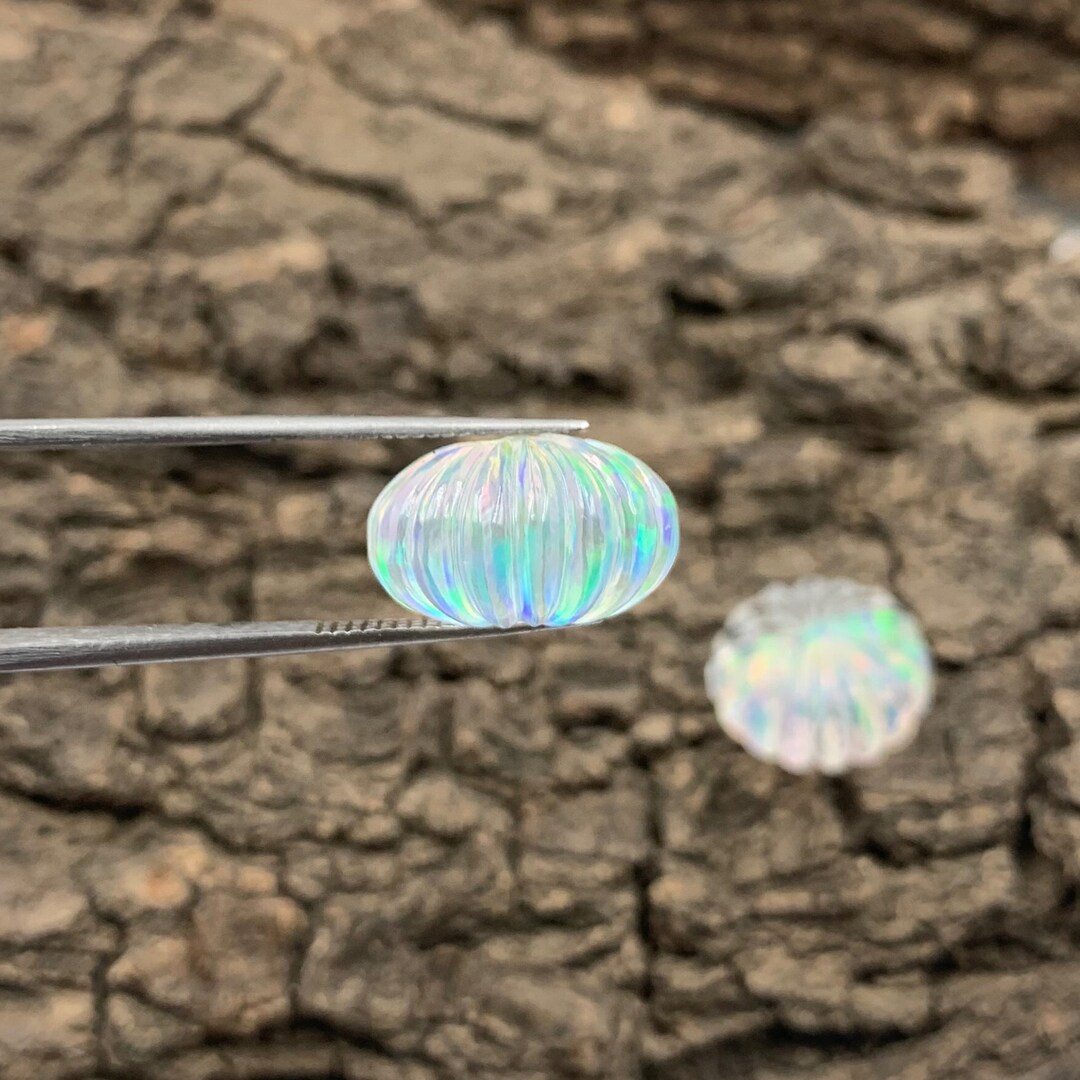 Carved Opal Quartz Beads: Muskmelon Shape, Jewelry Making Pair - Etsy