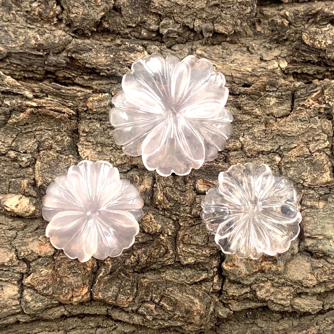 100% Natural Rose Quartz Flower Shape Carved Gemstone, Flower Shape ...