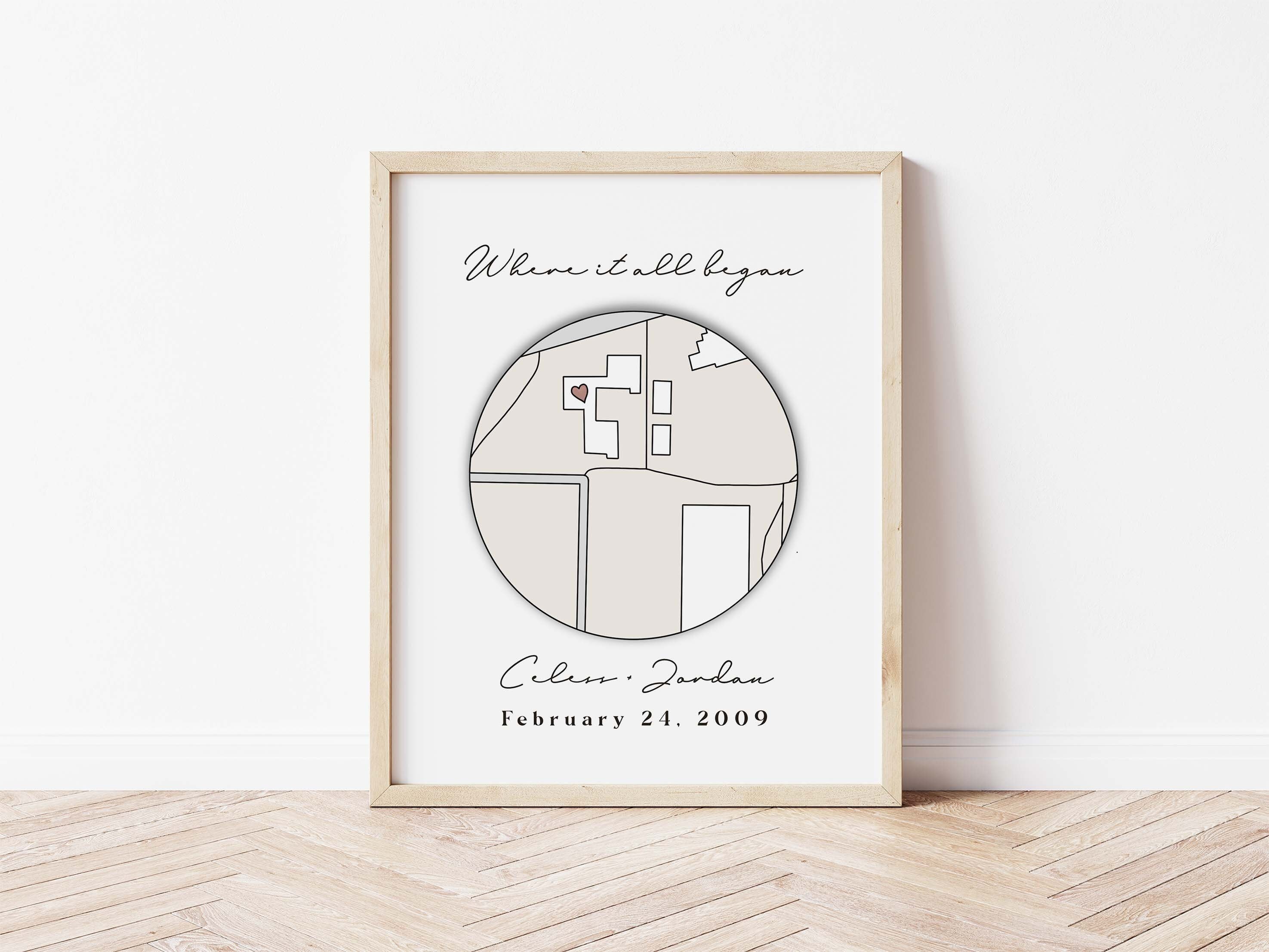 Minimal Map Design, Custom Map Gift, Digital Download, Where We Met ...
