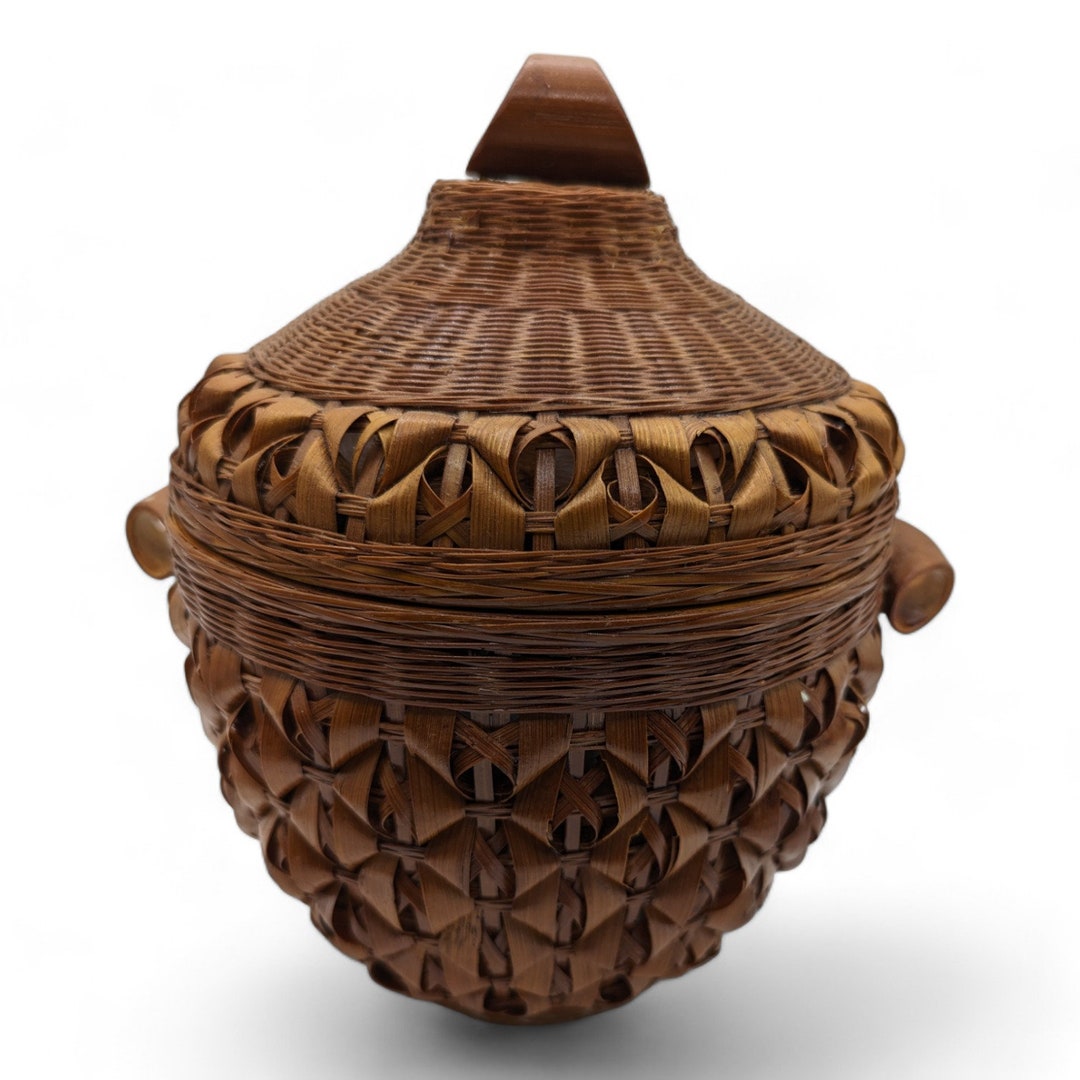 Vintage MCM Boho Wicker Ice Bucket With Lid Enamel Bucket - Etsy