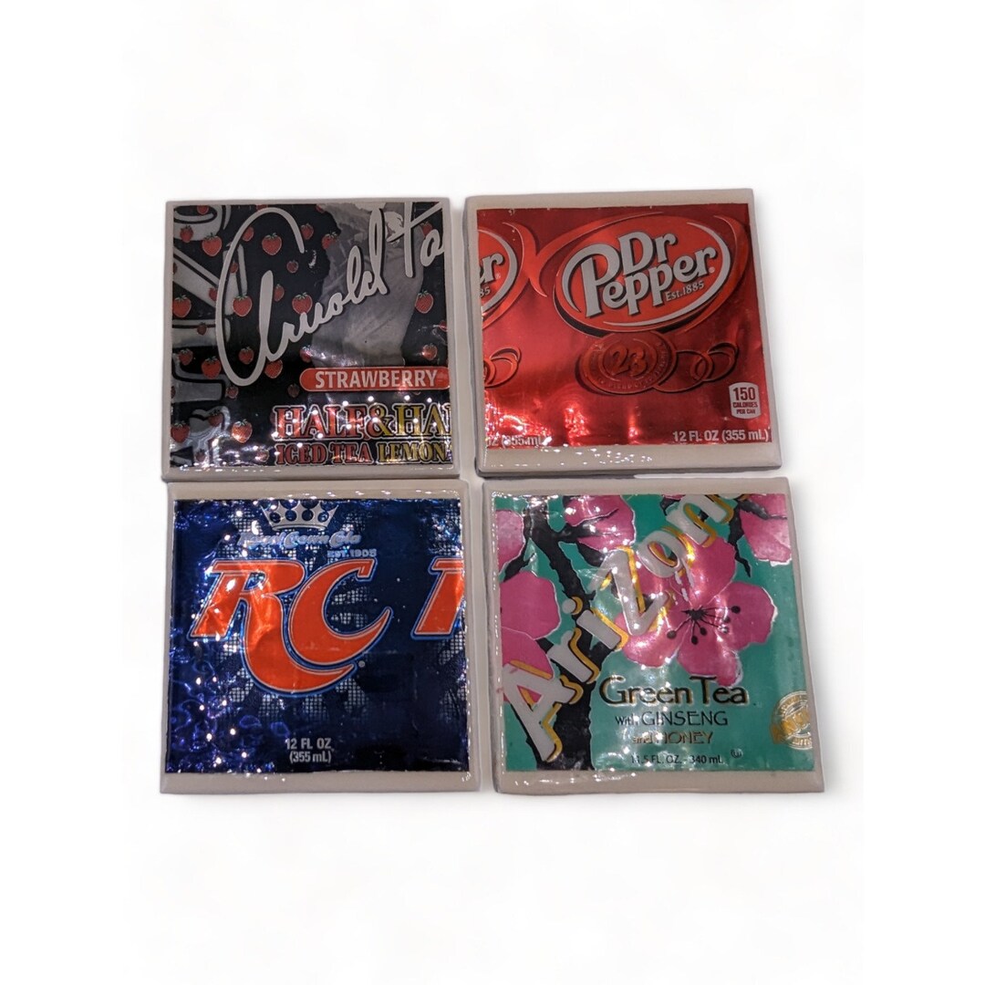 Vintage Coasters OOAK Old Soda Cans on Tiles RC Dr Pepper Etc Lot of 4 ...
