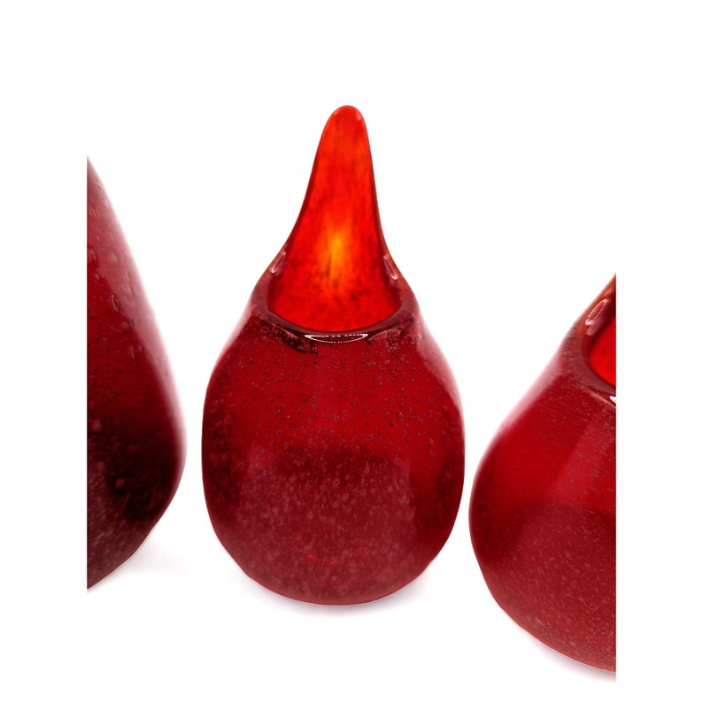 Set of 3 Vintage Red Bubble Hand Blown Art Glass Bubbles Thrown Stretch ...