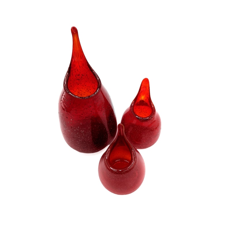 Set of 3 Vintage Red Bubble Hand Blown Art Glass Bubbles Thrown Stretch ...