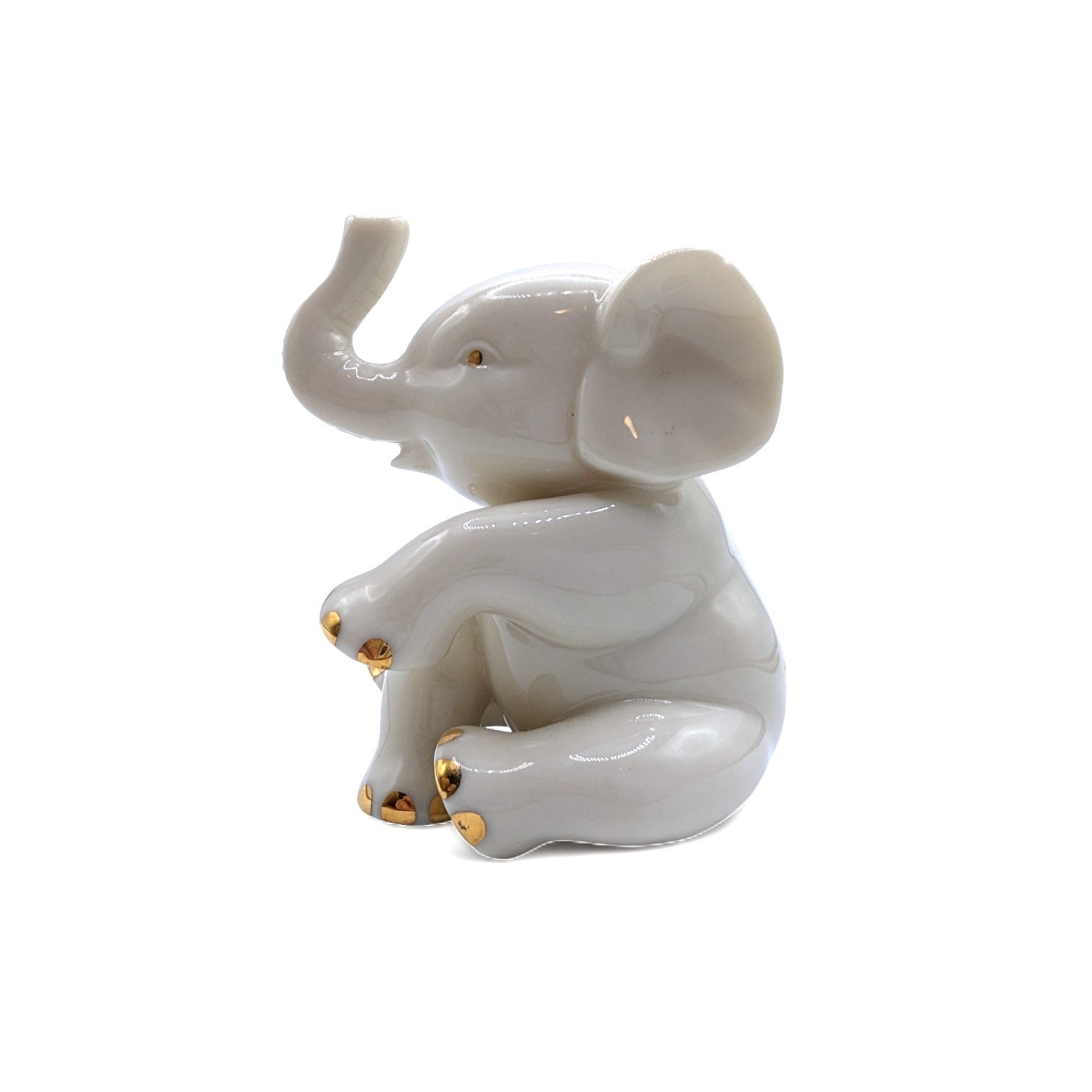 Lenox Sitting Baby Elephant Figurine With 24K Gold Trim 1990s VTG Trunk ...