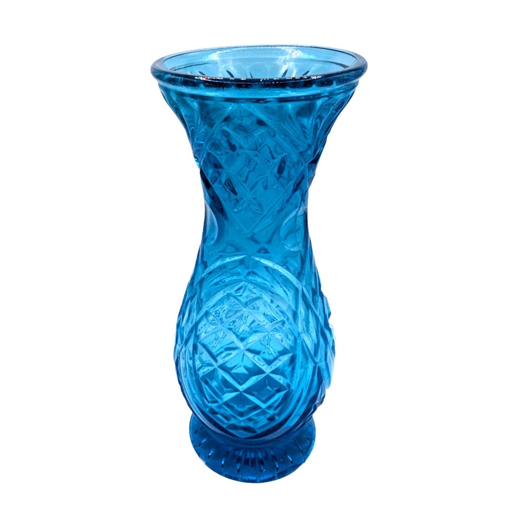 Vintage Rossini Empoli Blue Diamond Print Art Glass Vase Italy 11" Tall ...