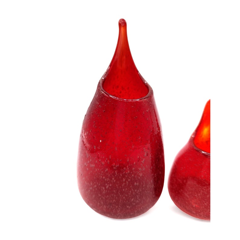 Set of 3 Vintage Red Bubble Hand Blown Art Glass Bubbles Thrown Stretch ...