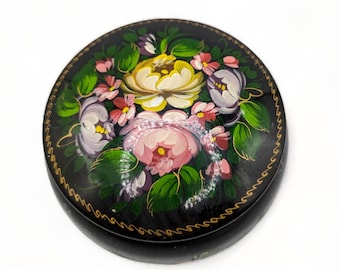 Vintage Russian Hand Painted Black Lacquer Trinket Box - Etsy