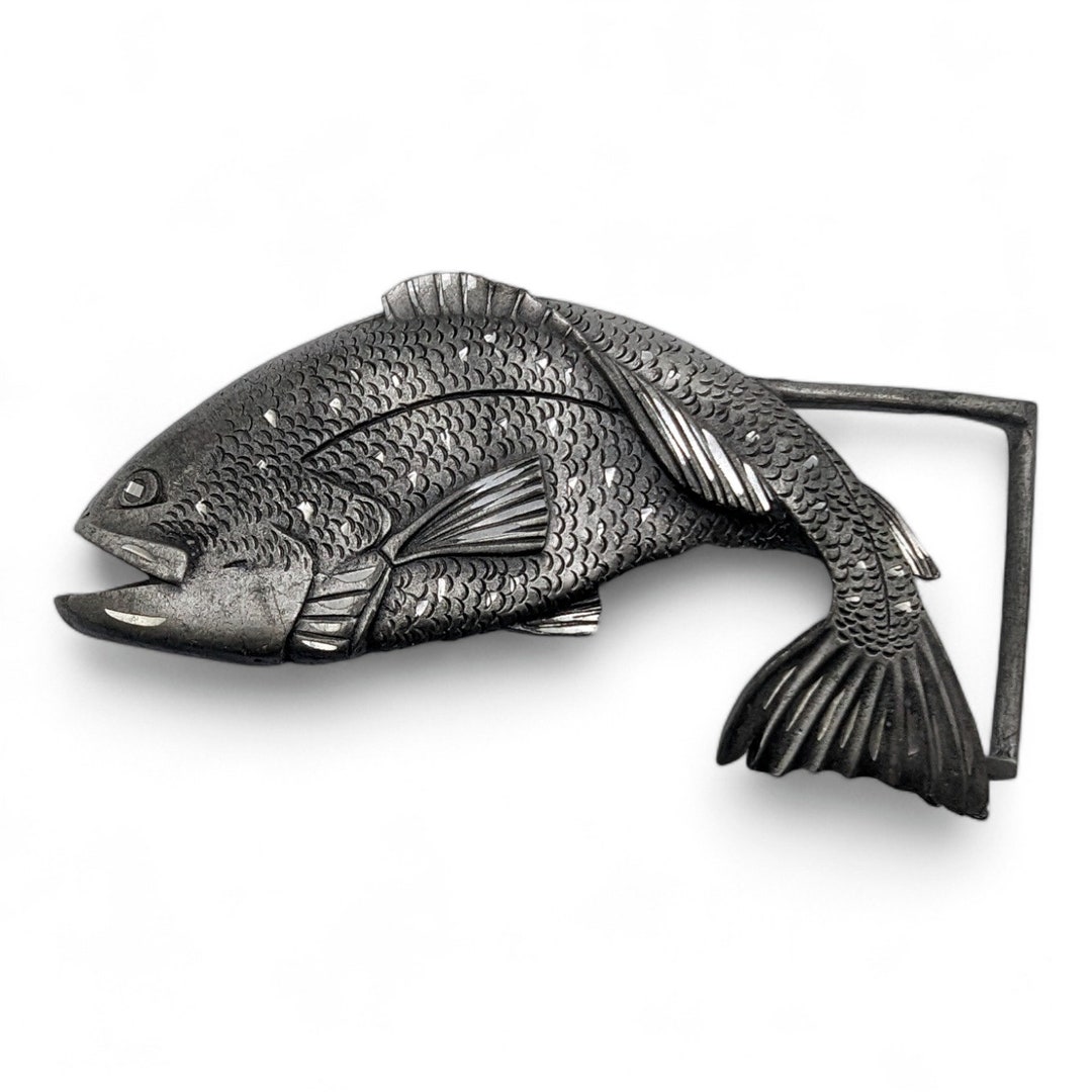 Vintage Large Bass Fish Belt Buckle Gun Metal Fishing Belt Buckle ...