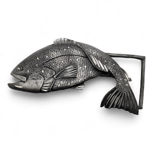 Vintage Large Bass Fish Belt Buckle Gun Metal Fishing Belt Buckle ...