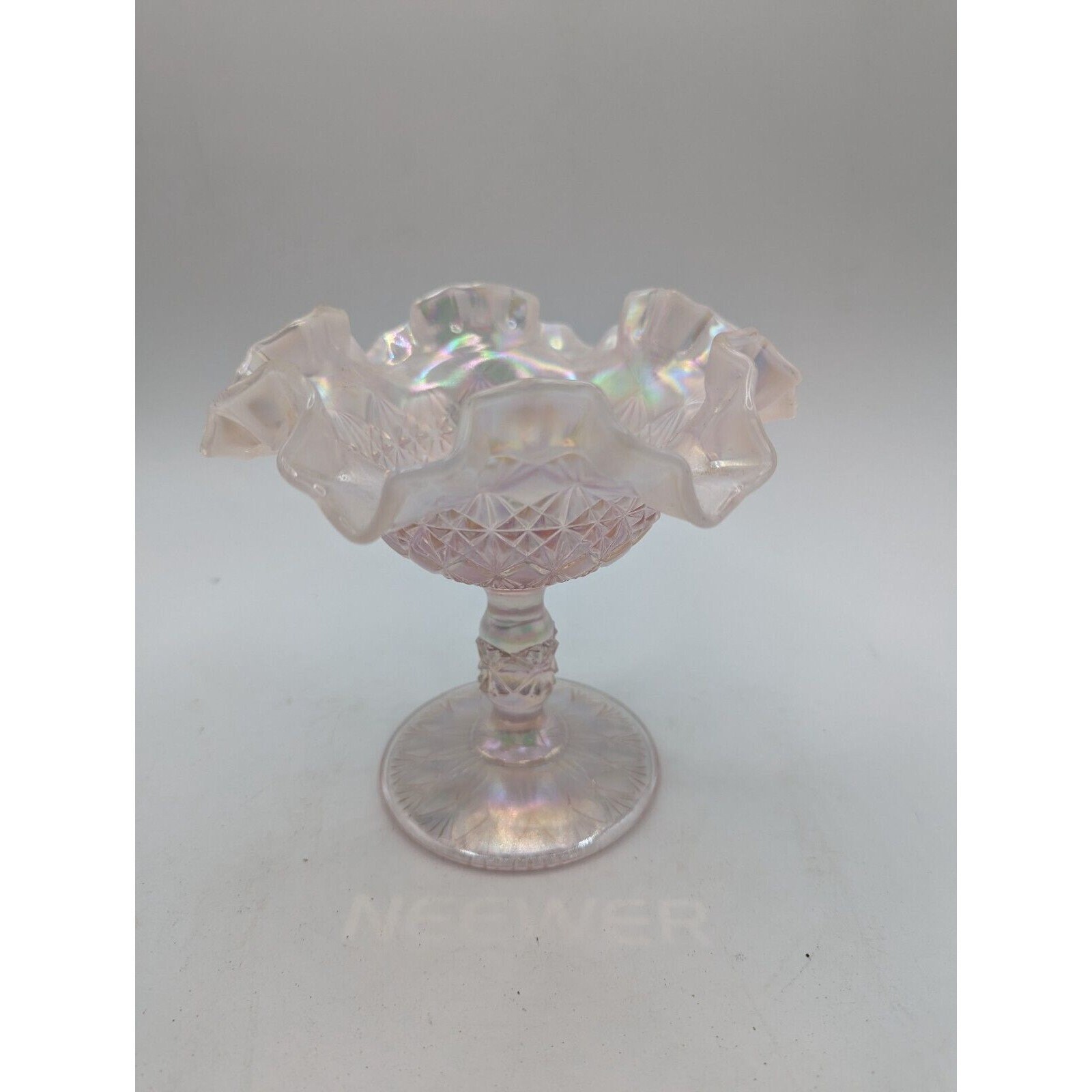 Vintage Fenton Pink Compote Opalescent Crimped Edge Fine Cut & Block ...