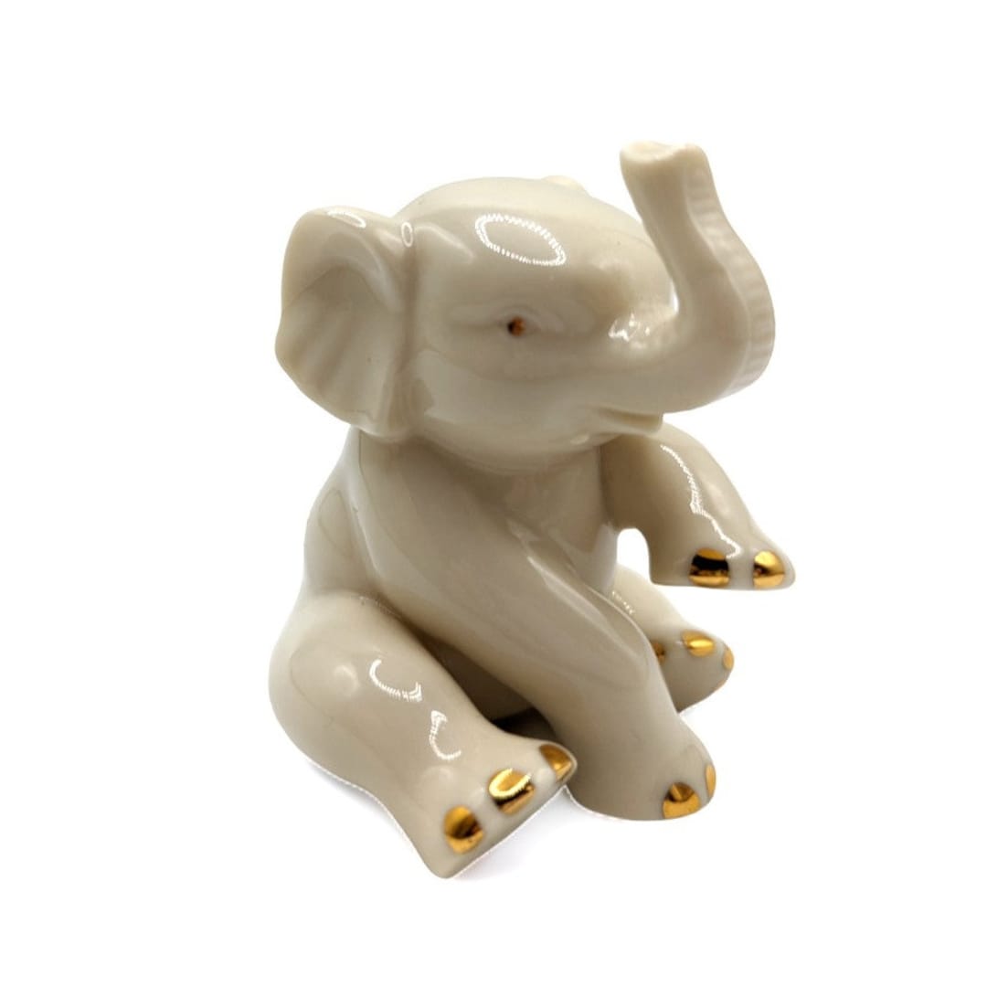 Lenox Sitting Baby Elephant Figurine With 24K Gold Trim 1990s VTG Trunk ...