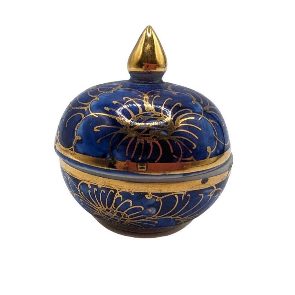 Hand Painted Thai Porcelain BENJARONG Trinket Box W/LID Blue Gold - Etsy