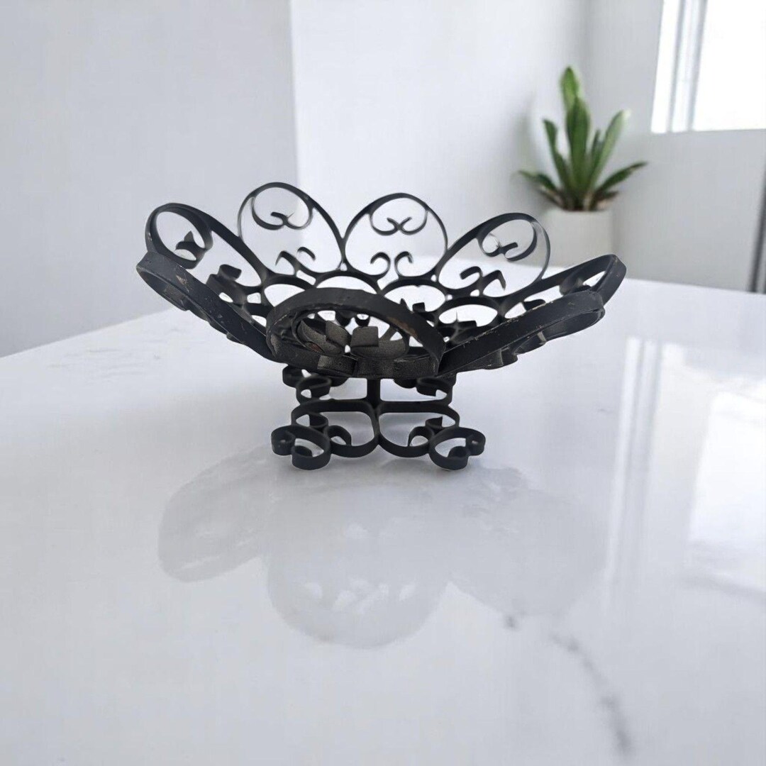 Vintage Black Wrought Iron Swirl Scroll Footed Bowl Stand - Etsy