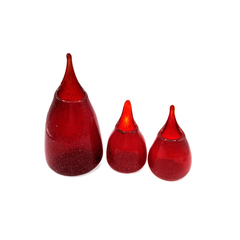 Set of 3 Vintage Red Bubble Hand Blown Art Glass Bubbles Thrown Stretch ...