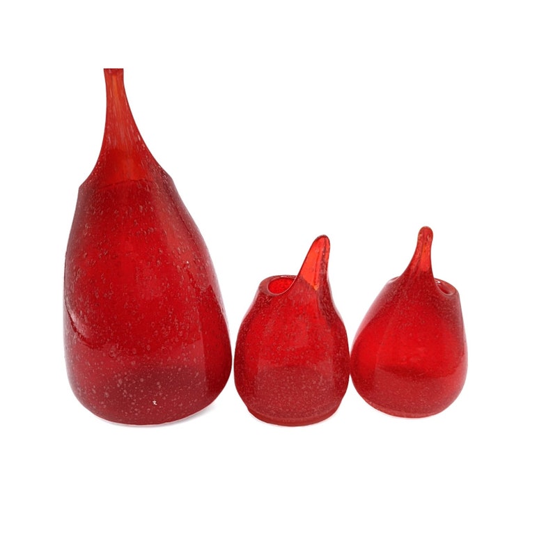 Set of 3 Vintage Red Bubble Hand Blown Art Glass Bubbles Thrown Stretch ...