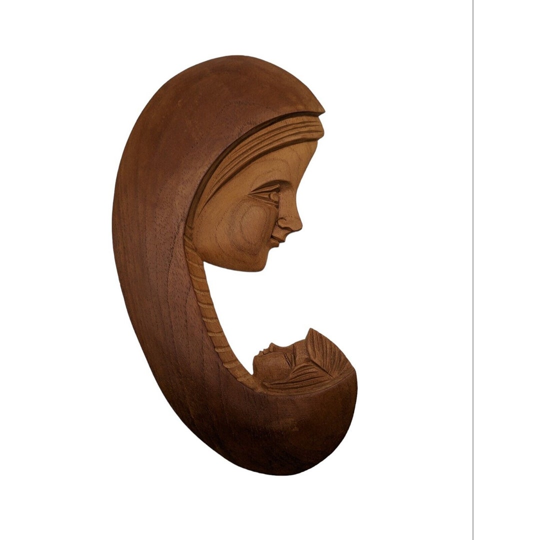 MCM Hand Carved Wood Mother and Child Wall Decor Virgin Mary Baby Jesus ...