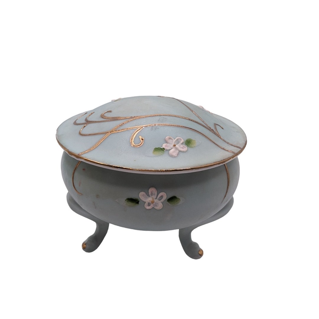 Vtg Ucagco Ceramics Japan Footed Trinket Box With Lid Hand Painted Lt ...