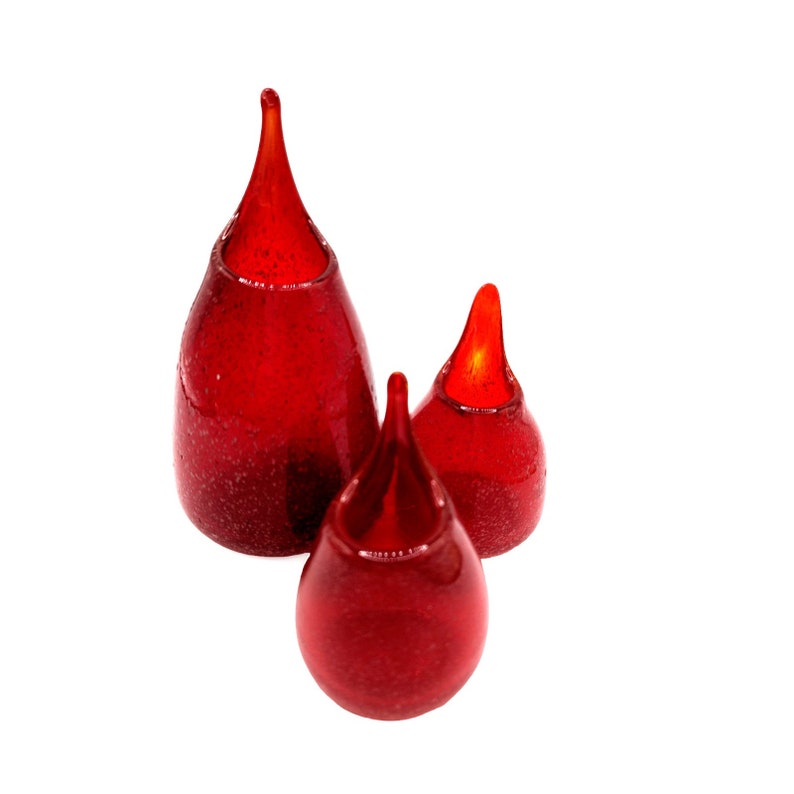 Set of 3 Vintage Red Bubble Hand Blown Art Glass Bubbles Thrown Stretch ...