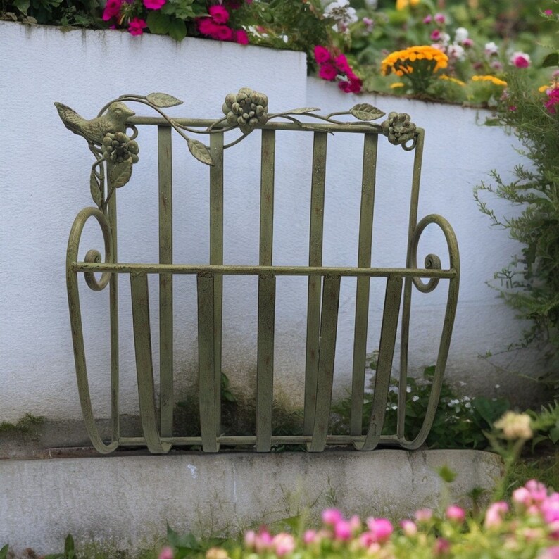 Vintage Green French Country Metal Wall-mounted Magazine Rack With Bird ...