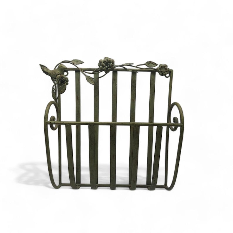 Vintage Green French Country Metal Wall-mounted Magazine Rack With Bird ...