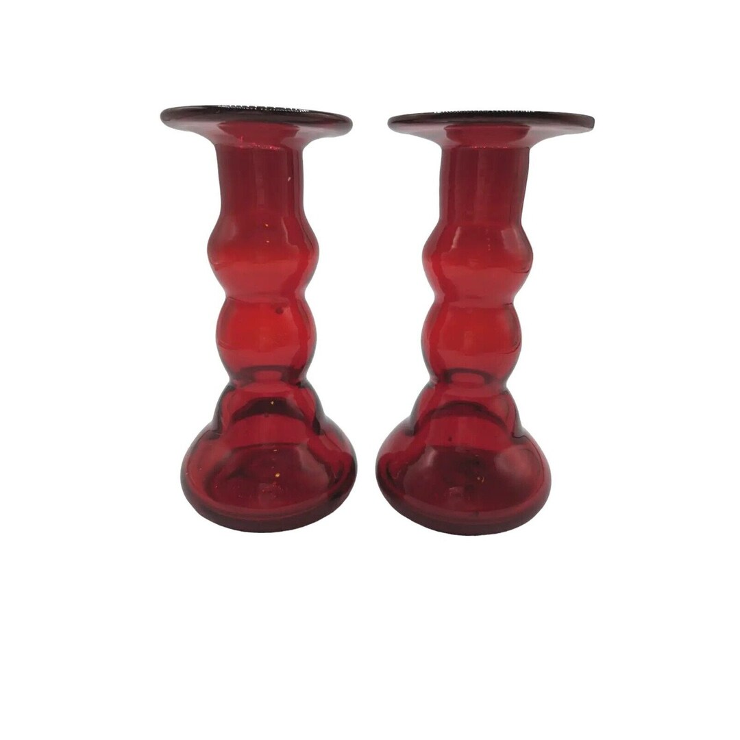 Set of 2 Vintage Viking Glass Ruby Red Candle Holders - Etsy
