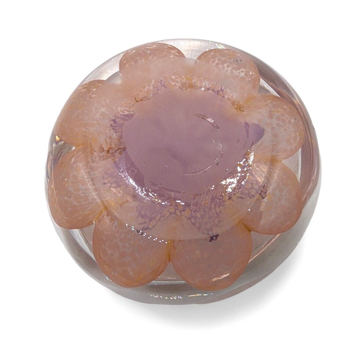 Vintage Hand Blown in Cased Flower Art Glass Dish Peach and Pink Thick ...