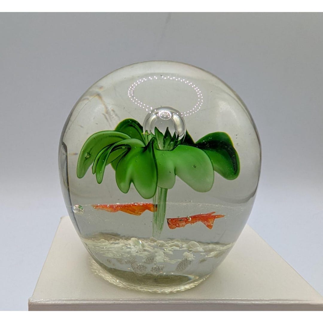 Vintage Art Glass Paperweight Green Flower and Goldfish Lg 2 1/2 ...